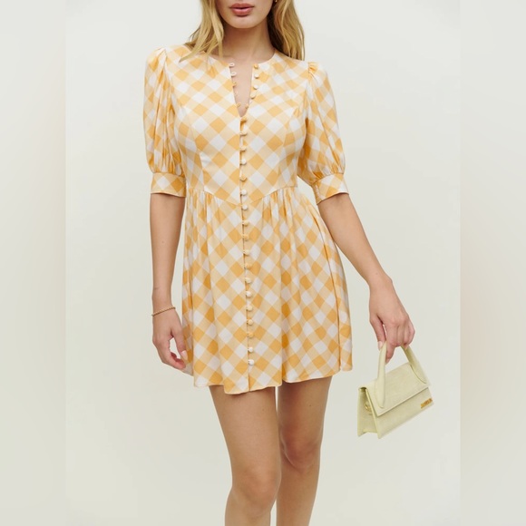 Reformation | Dresses | Nwt Reformation Laylin Gingham Puff Sleeve ...